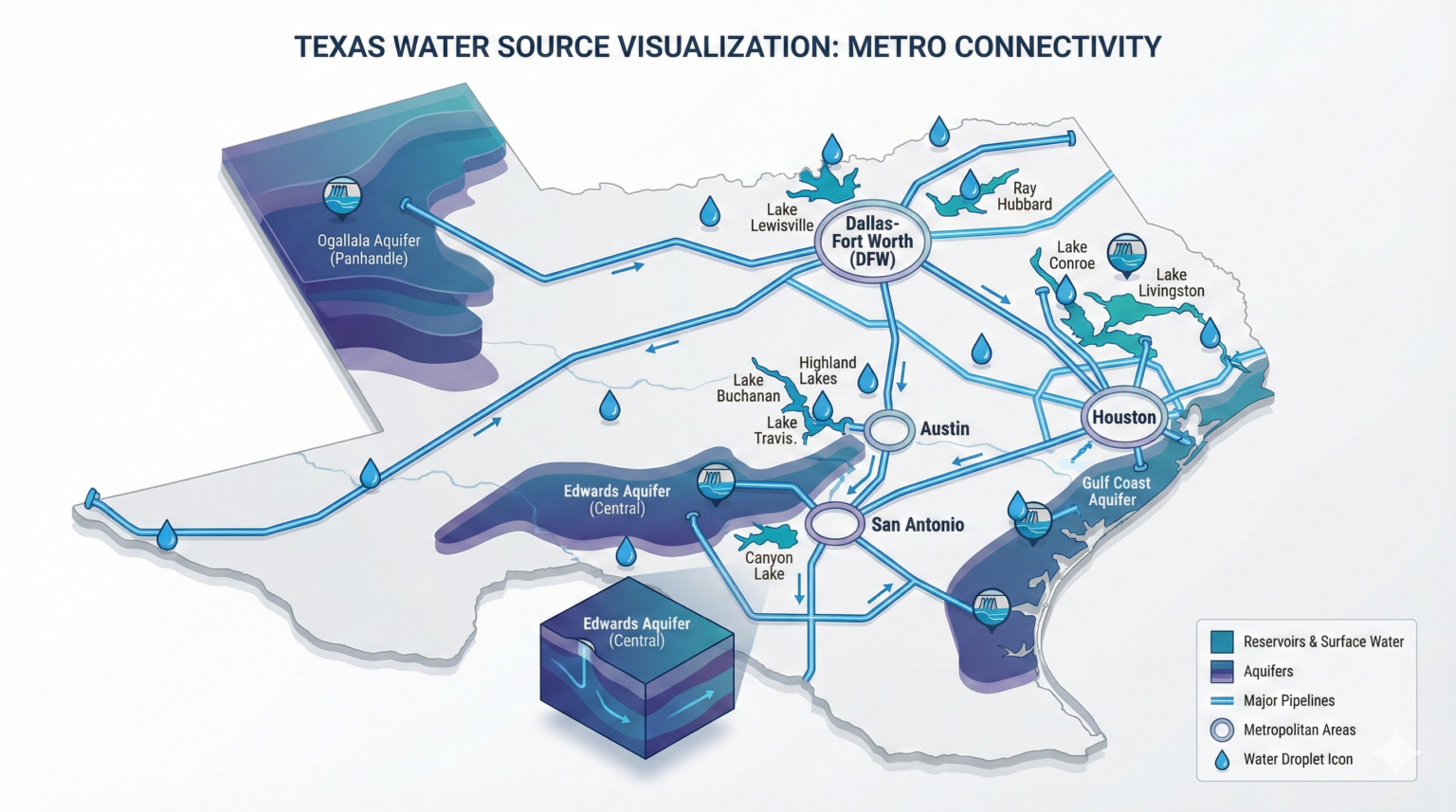 Texas Metro Water Sources: DFW, Houston, San Antonio, and Austin Compared